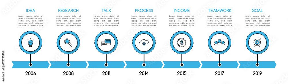 Simple timeline infographic with 7 options. Flowchart. Vector Stock ...