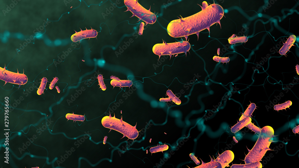 virus Bacteria and red blood cells, infection 3d rendering, health care ...