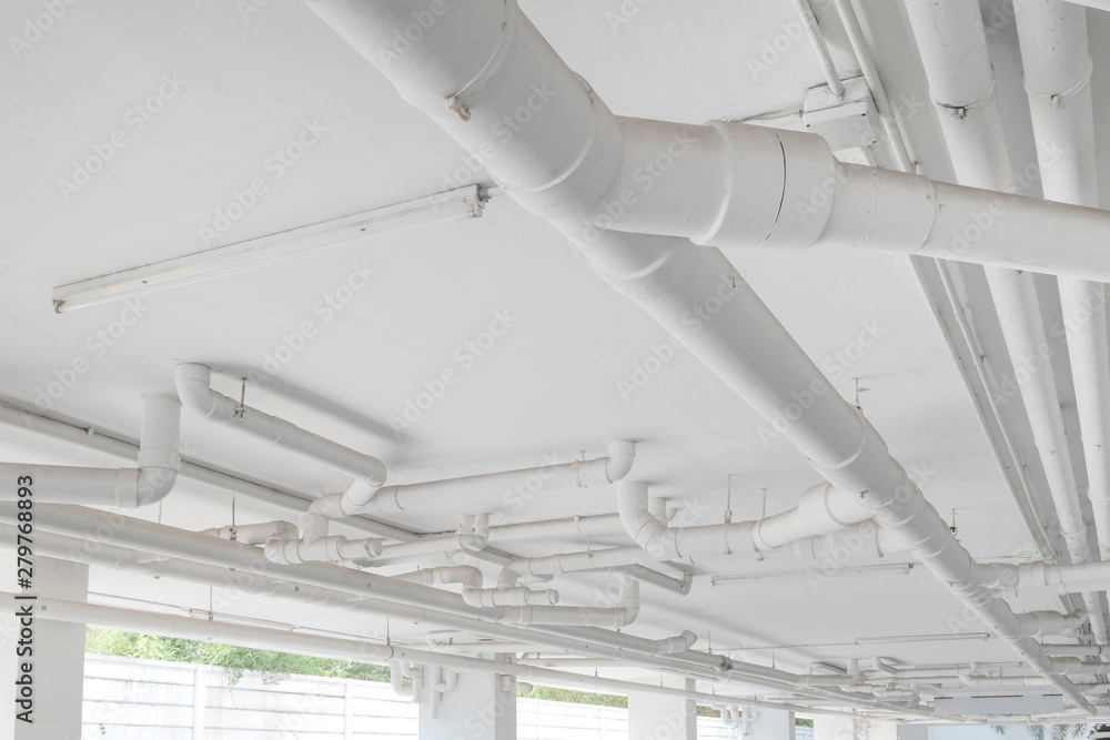 Water pipe system. Installation of water pipe in the building. Water ...