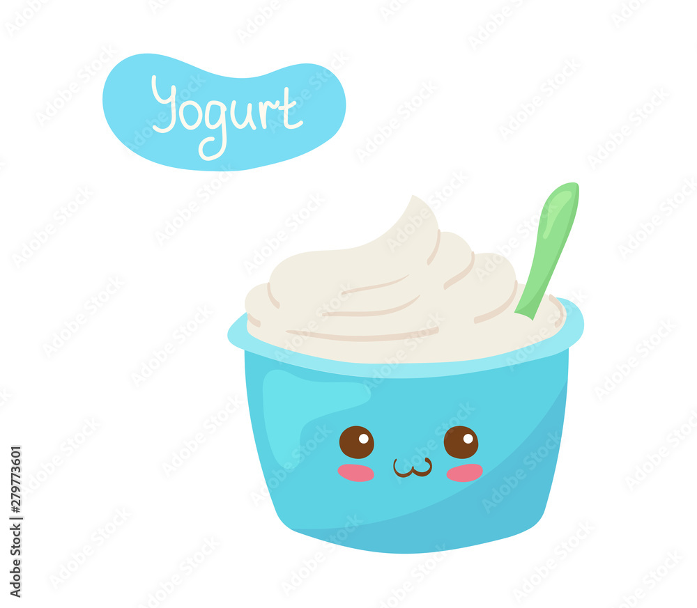 Kawaii Plain Yogurt vector character isolated on white background ...