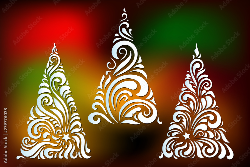 Laser cut Christmas tree templates set with swirls pattern. Element for ...