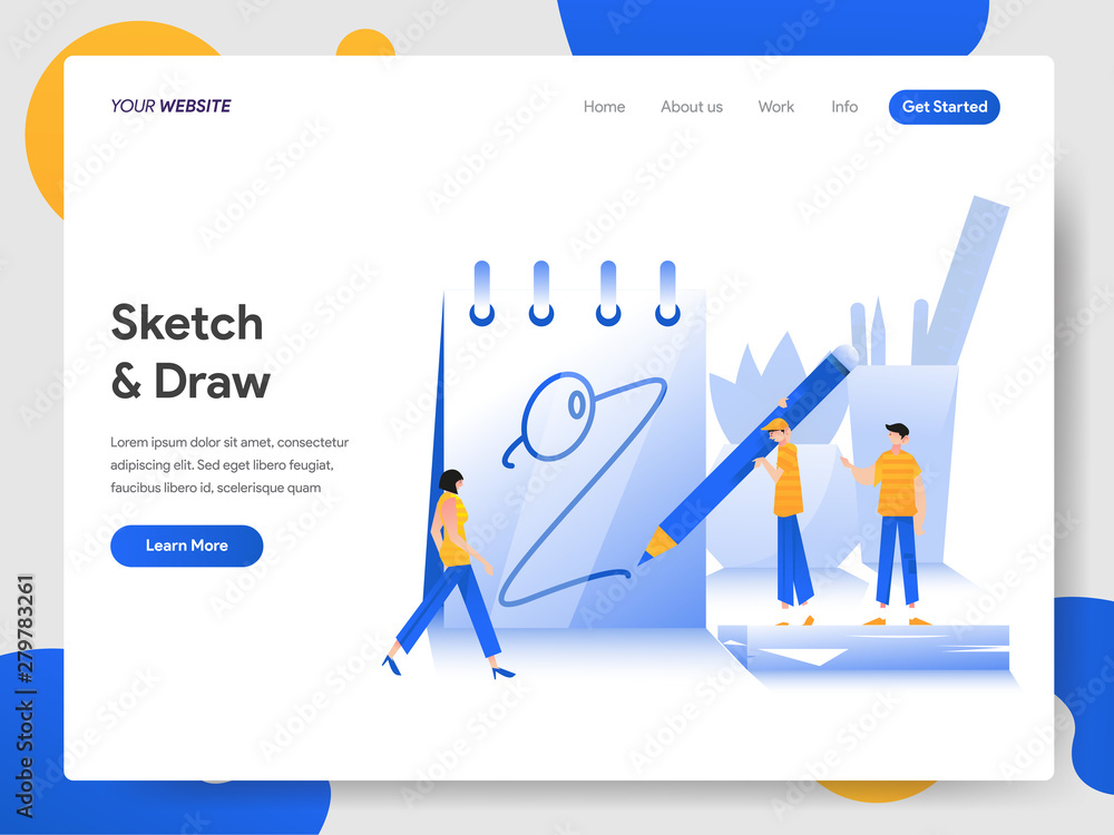 Landing page template of Sketching and Drawing on Paper Illustration ...