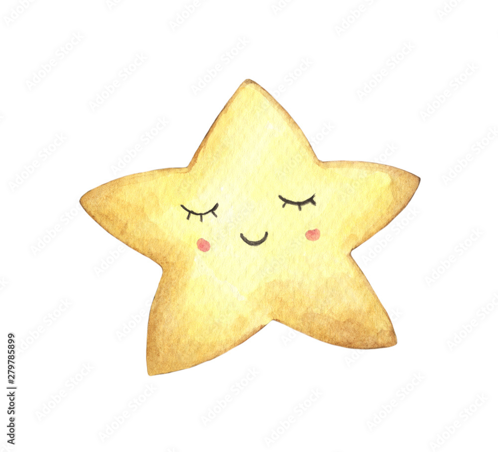 Smile face in the shape of star. Isolated on white background. Hand ...