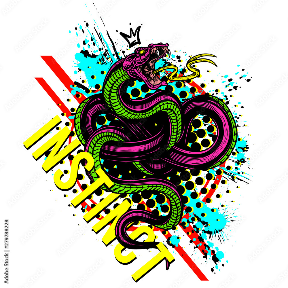 "Instinct" - snake poster design. Vector hand drawn illustration of ...