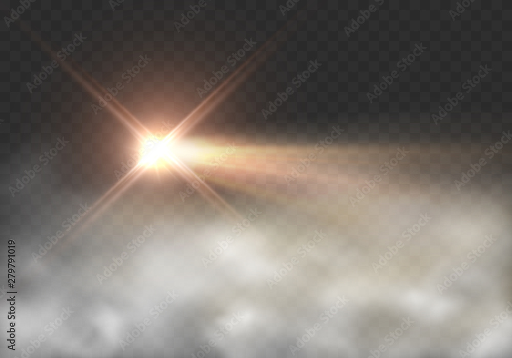 Light effect in fog isolated on transparent background. Glow motorcycle ...