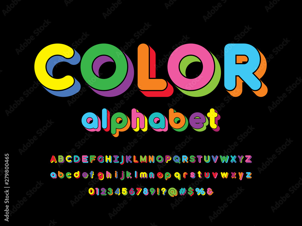 Colorful stylized alphabet design with uppercase, lowercase, numbers ...