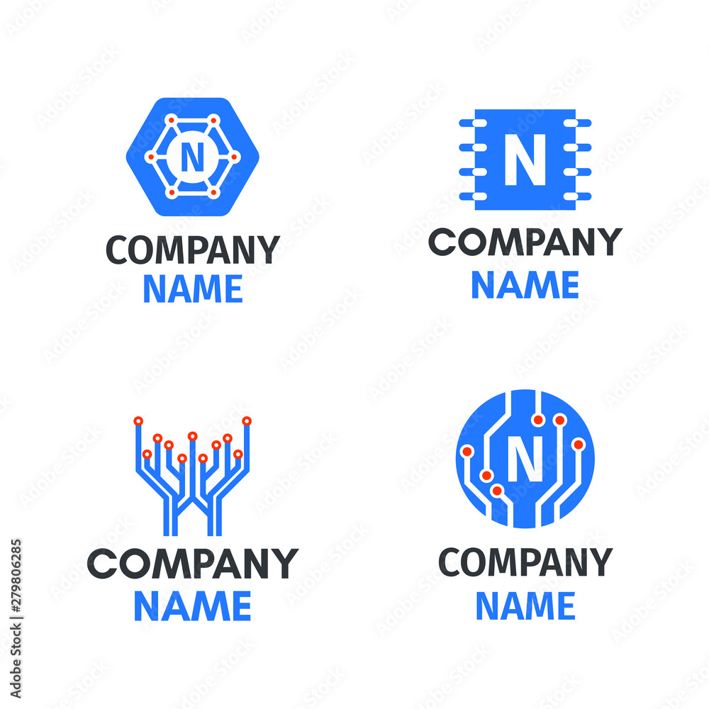 Microelectronics Circuits logo set. Digital electronics set logo design ...