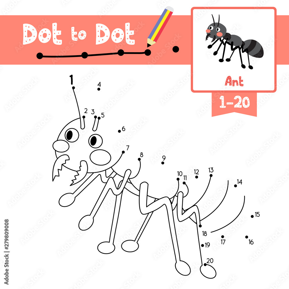 Dot to dot educational game and Coloring book Black ants vector ...