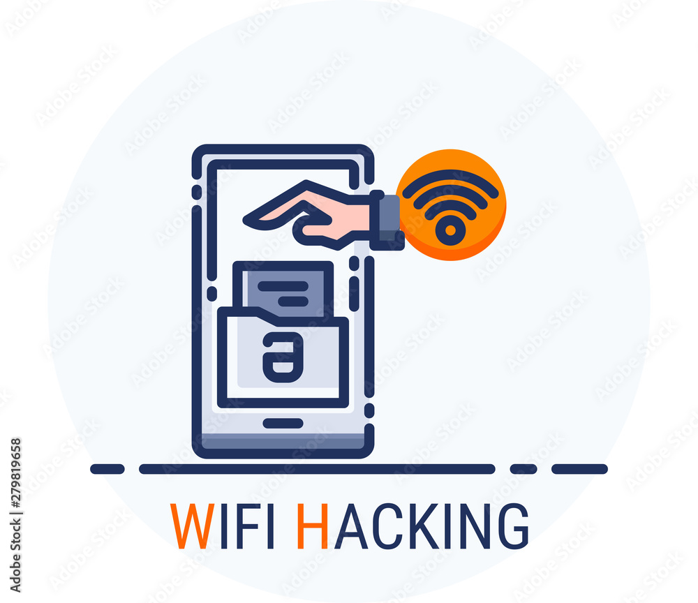 Filled Line Icons Style Hacker Cyber Crime Attack Wifi Hacking For Web Design Ui Ux Mobile