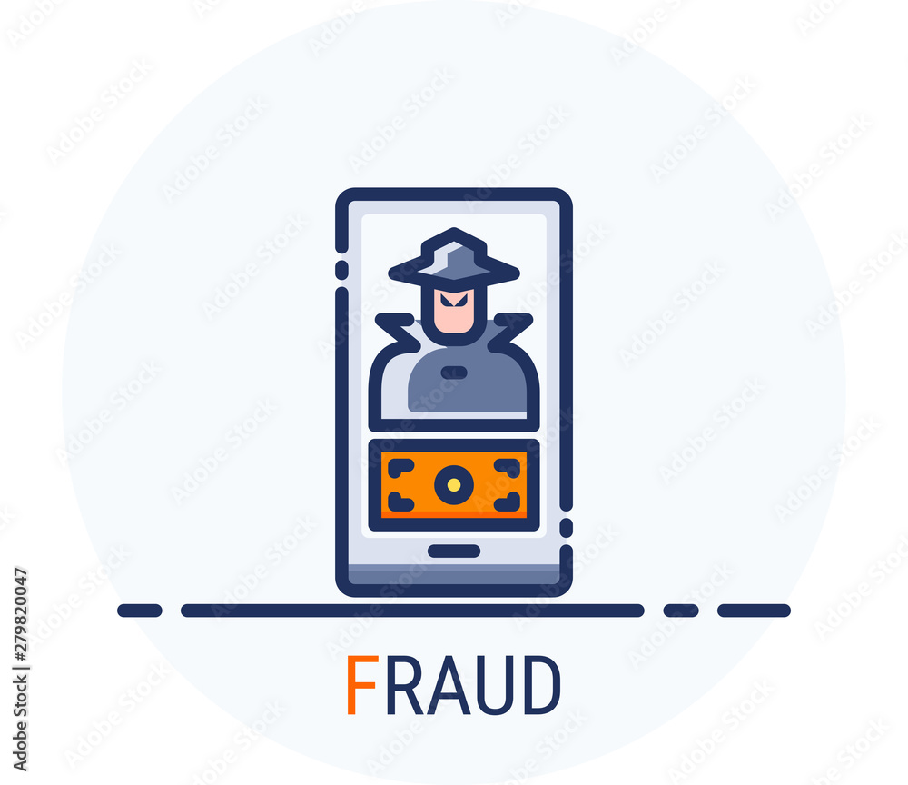 Filled Line Icons Style. Hacker Cyber crime attack Fraud for web design, ui, ux, mobile web, ads ...