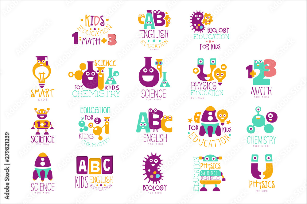 Kids Science Education Extra Curriculum Club Logo Templates In Colorful ...