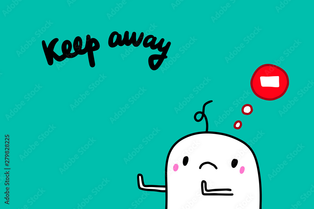 Keep away hand drawn vector illustration in cartoon style. Angry men ...