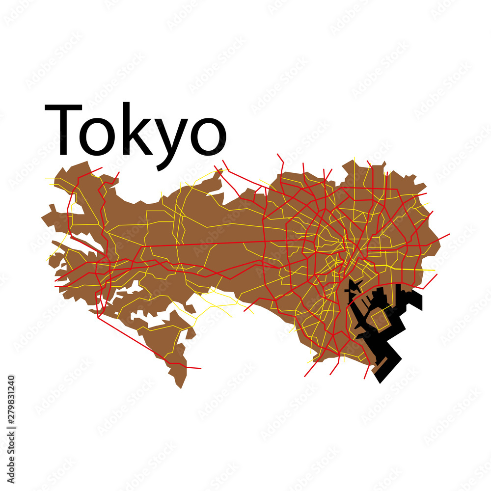 Flat Japan Tokyo - Top view map showing streets design on top Stock ...