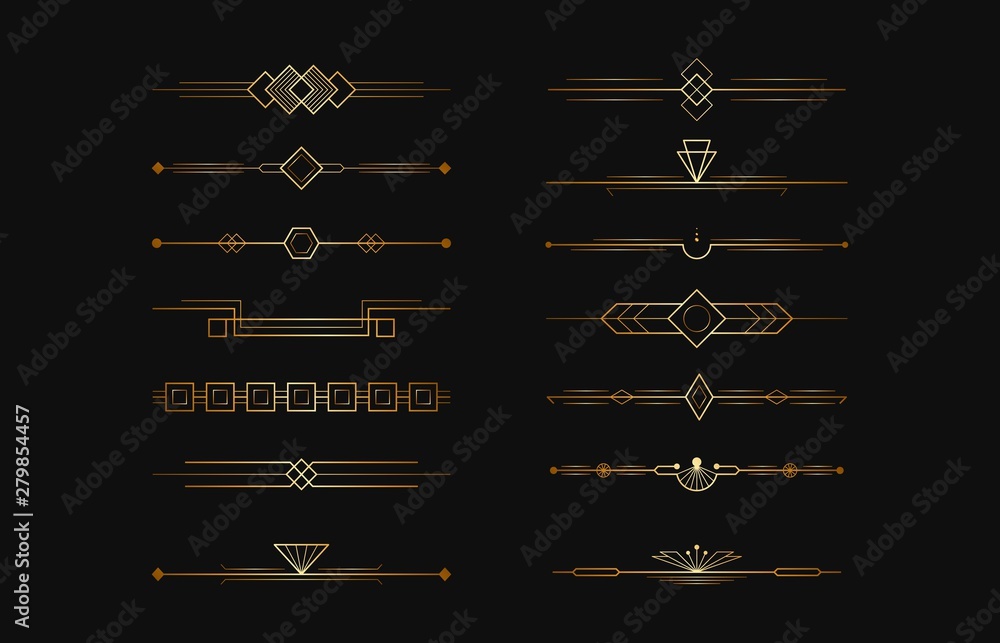 Art deco divider header set. Gold retro artdeco border 1920s decorative ...