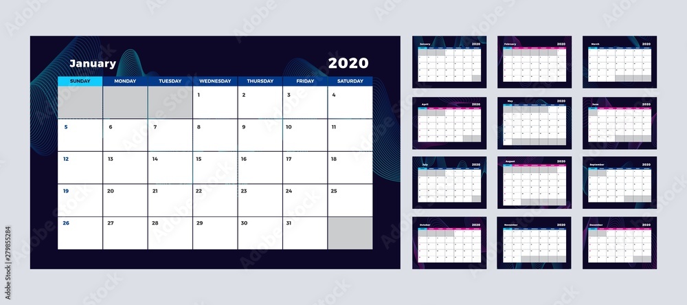 Calendar 2020 planner template. Vector new year calendar corporate ...