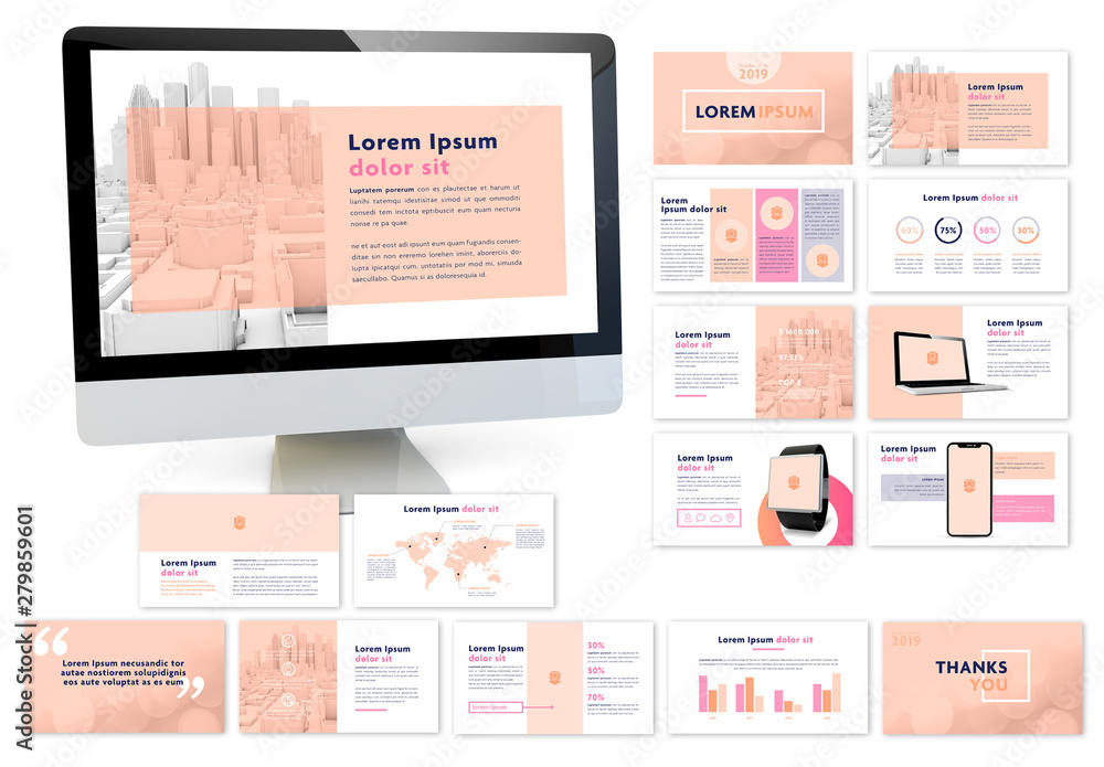 Presentation Layout with Peach Elements Stock Template | Adobe Stock