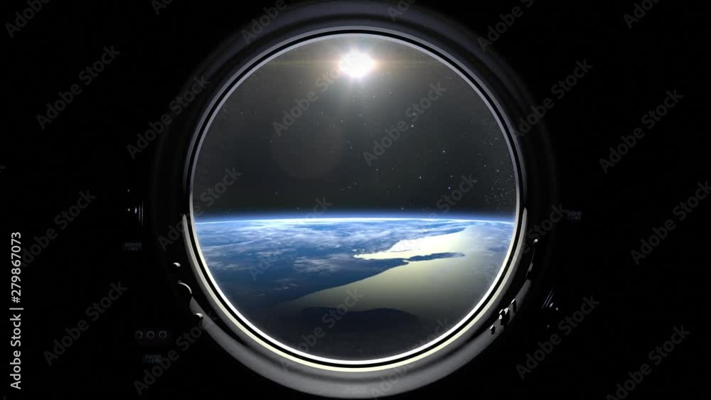 Earth as seen through window of International space station. Flight Of ...