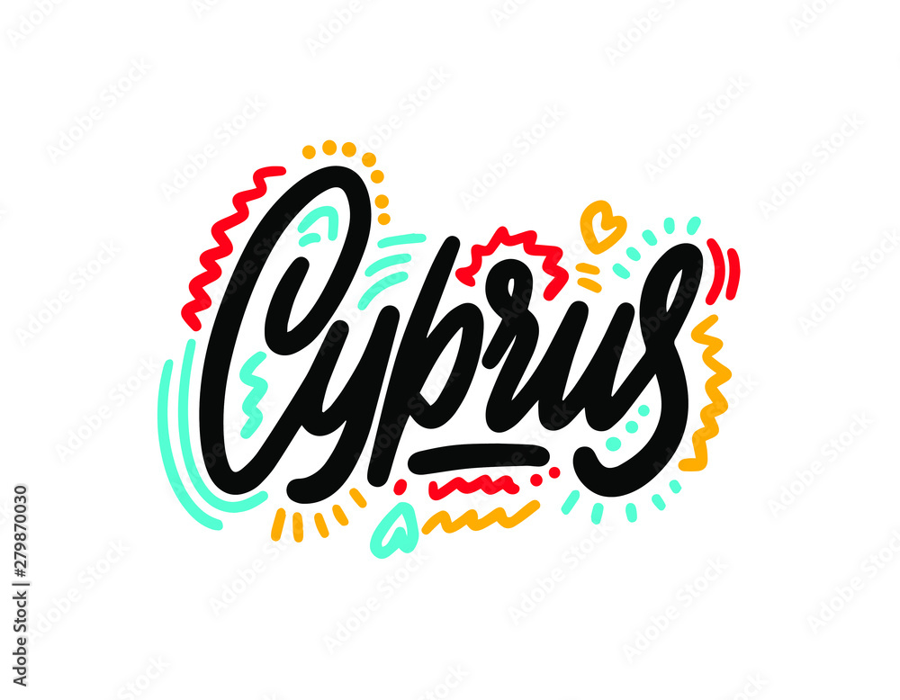 Cyprus. Name country word text card, banner script. Beautiful ...