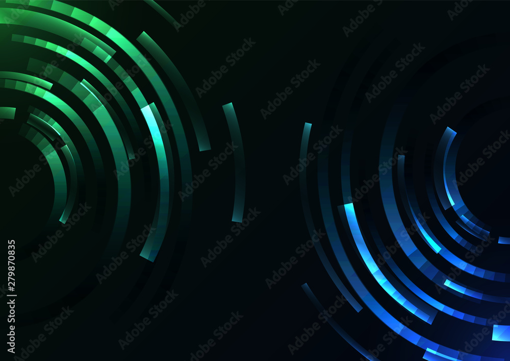 green blue abstract circle background, digital overlap layer line ...