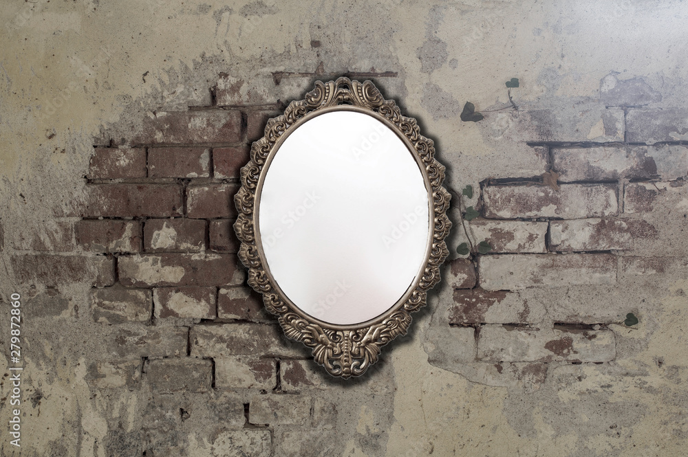 Vintage antique mirror on old brick wall background texture Stock Photo ...