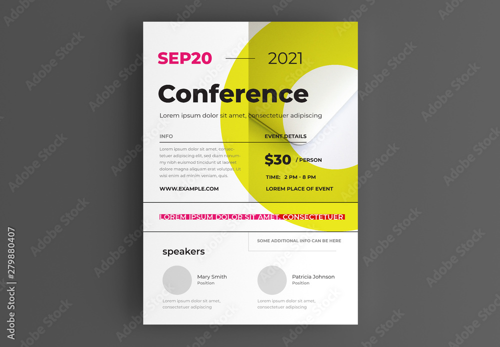 Conference Flyer Layout with Yellow Circle Graphic Stock Template ...
