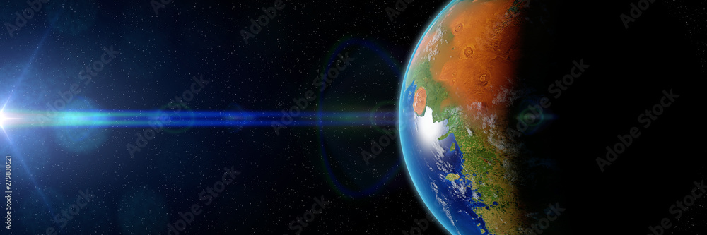 terraforming of Mars with oceans and clouds, plants and surface water ...