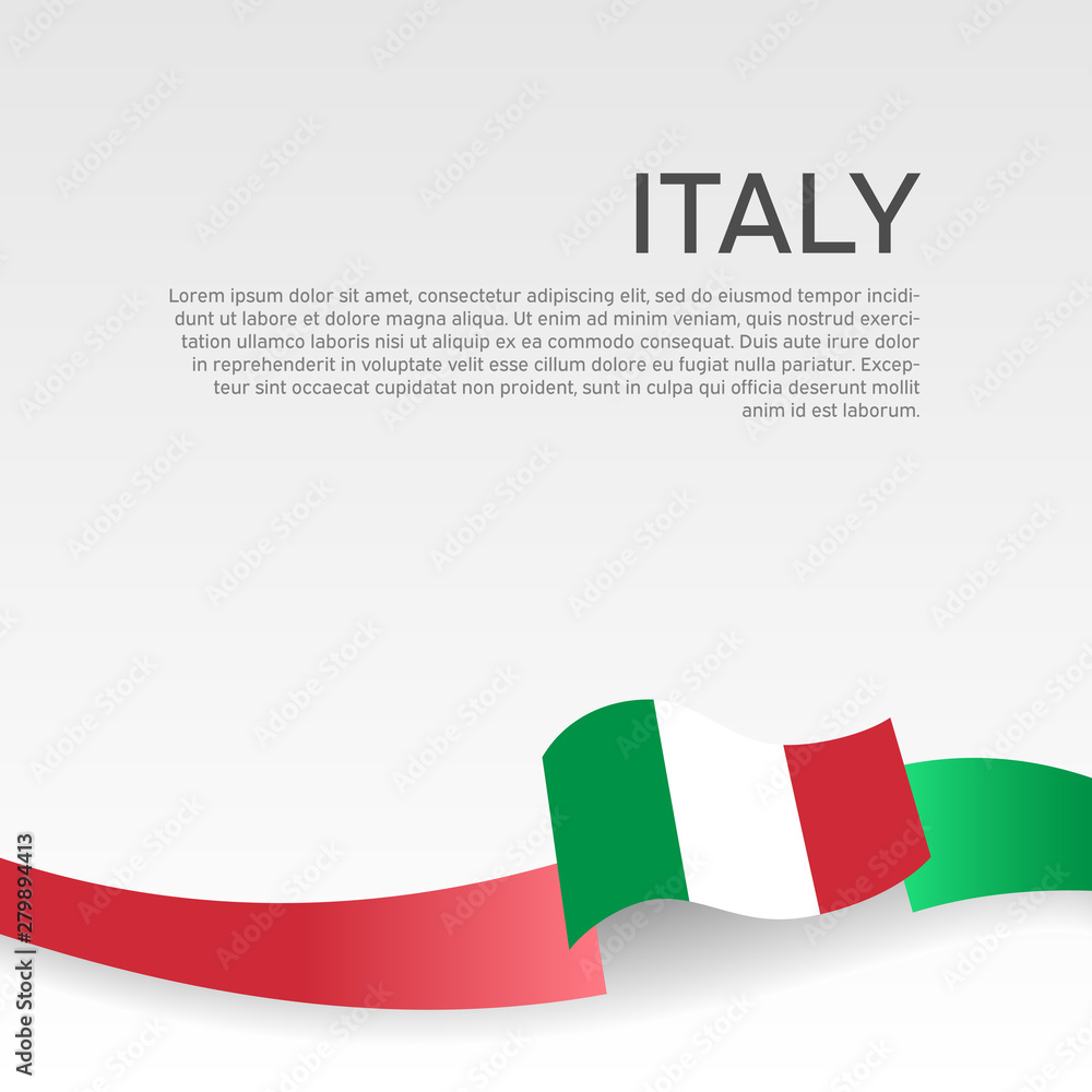 Italy flag background. Wavy ribbon color flag of italy on a white ...