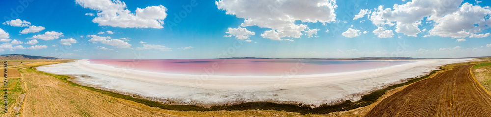 Aerial view of Lake Tuz, Tuz Golu. Salt Lake. Red, pink salt water. It ...