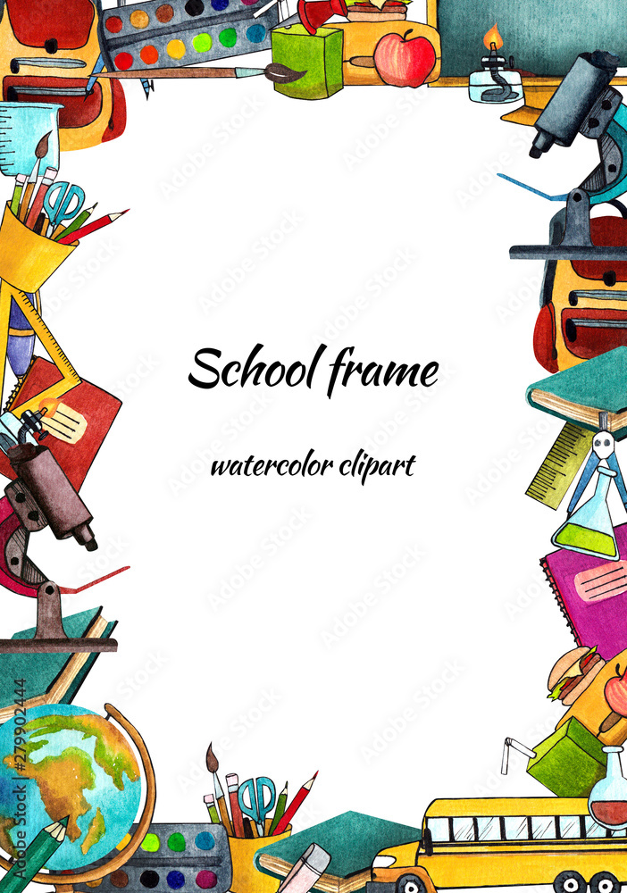 school frame, frame of school objects, digital clipart of school ...