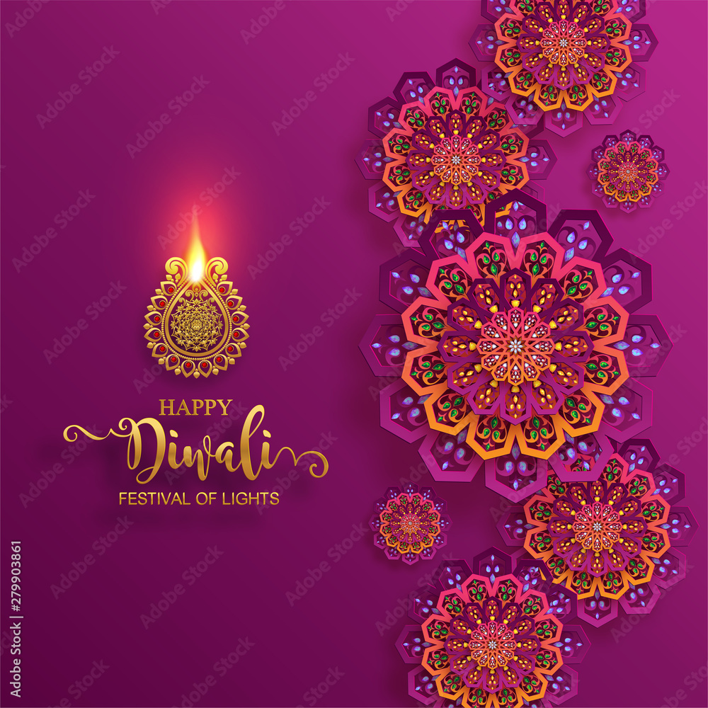 Diwali, Deepavali or Dipavali the festival of lights india with gold ...