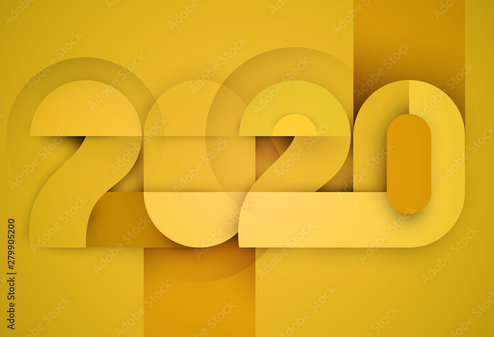 Vector geometric number 2020 in modern layout paper cut 3d style. Happy ...