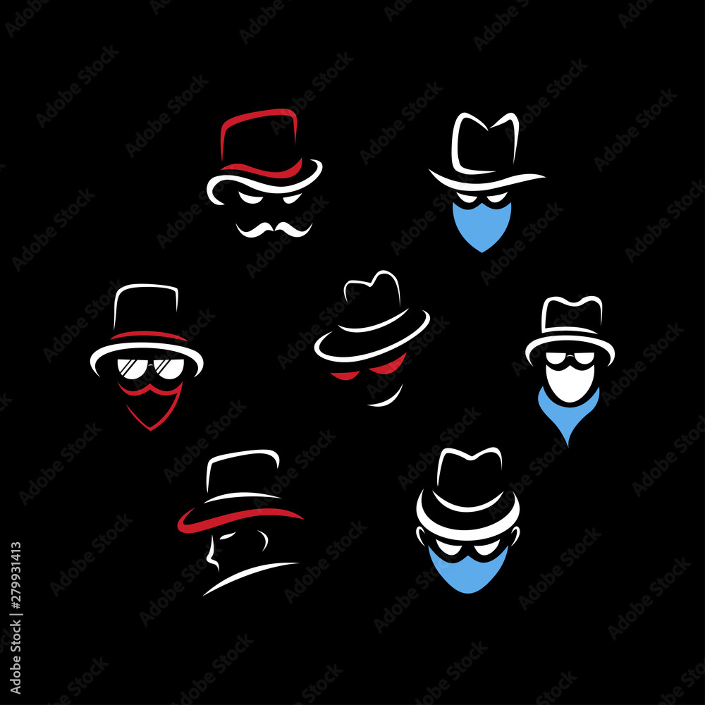 mafia gangster face logo icon vector template set pack bundle ...