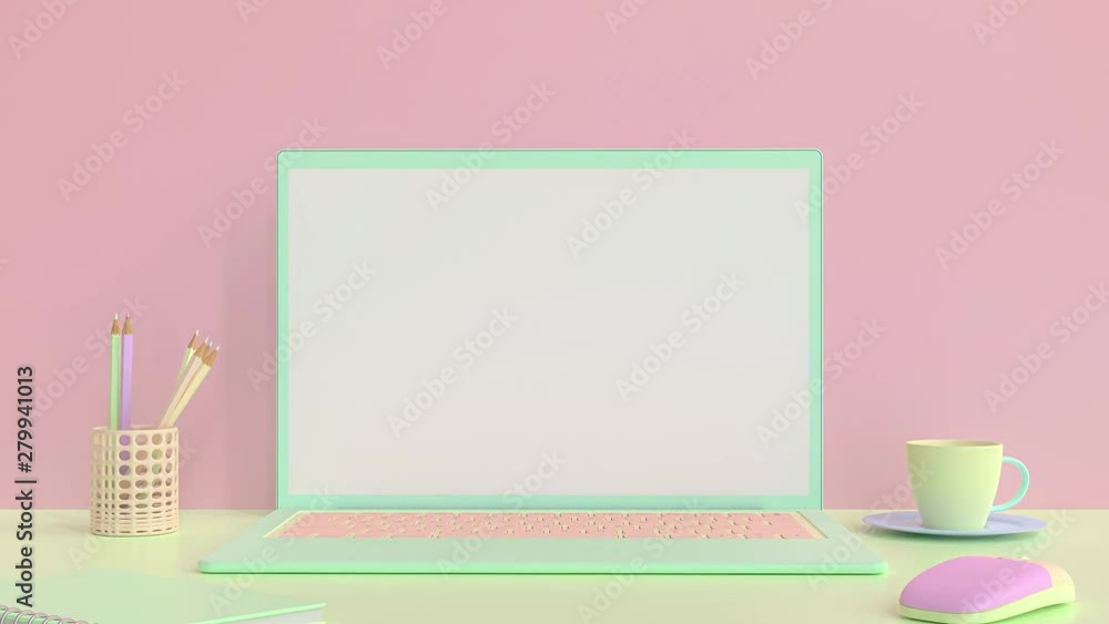 Laptop mock-up background pastel color. 3d render. Stock Video | Adobe ...