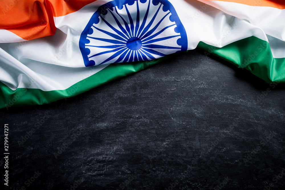Top view of National Flag of India on blackboard background. Indian ...
