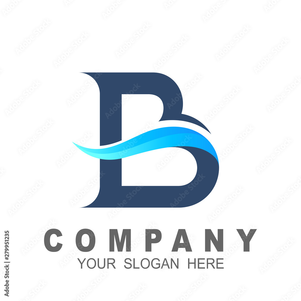 Blue wave logo design, letter b with wave water shape, line and wave ...
