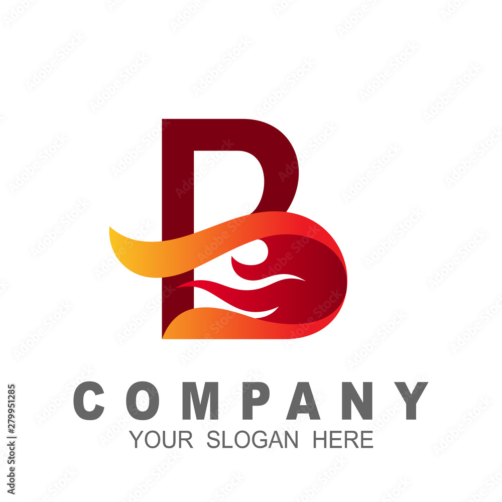 Fire flames logo design vector, logo letter b with fire design template ...