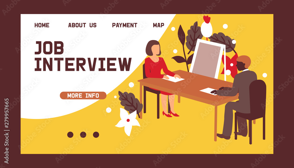 HR interview, talking with a job applicant vector web template. Male ...