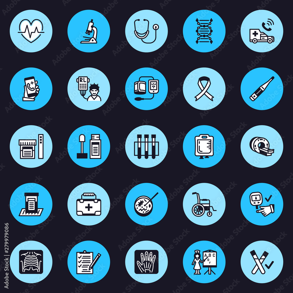 Medical equipment vector flat line icons. Health diagnostic ...