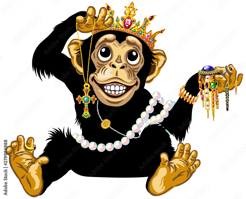 cartoon chimp monkey or chimpanzee great ape wearing a gold crown ...