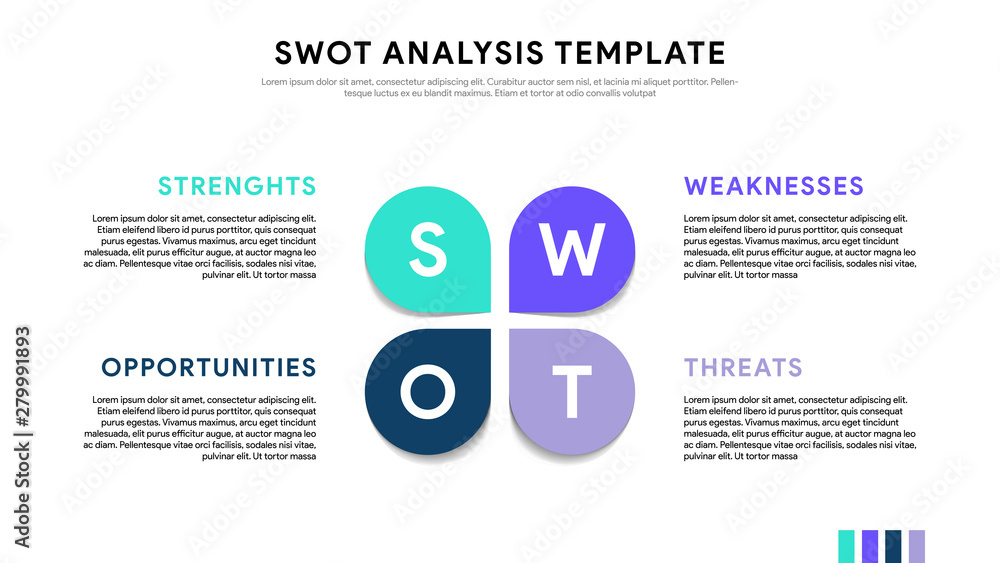 Four colorful elements with text inside placed around circle. Concept ...