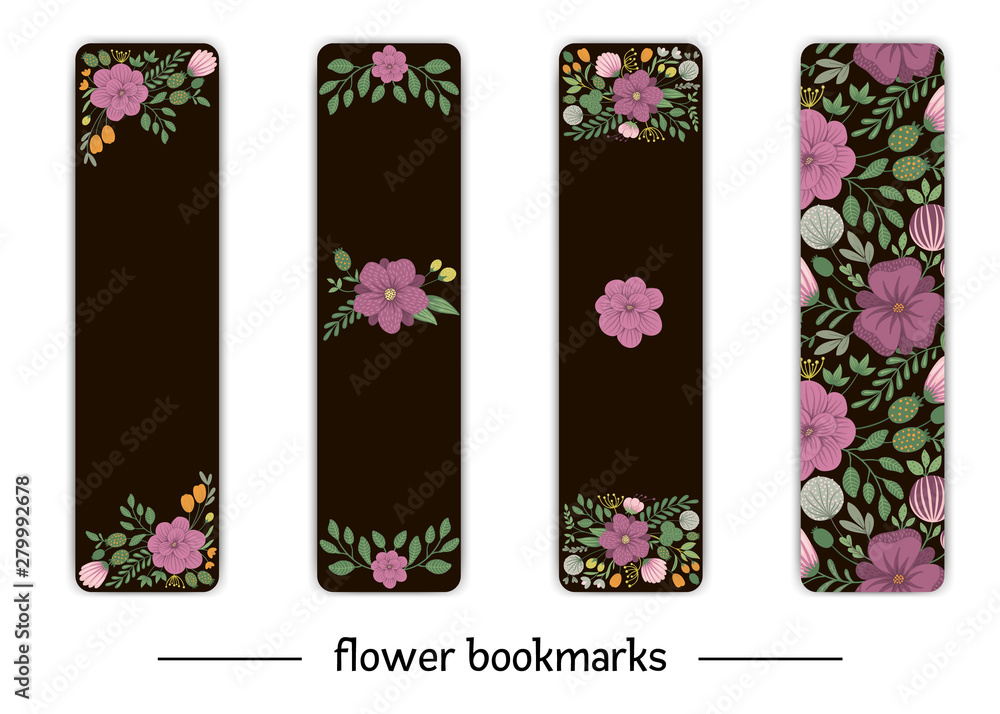 Vector bookmark templates with floral elements. Flat trendy ...