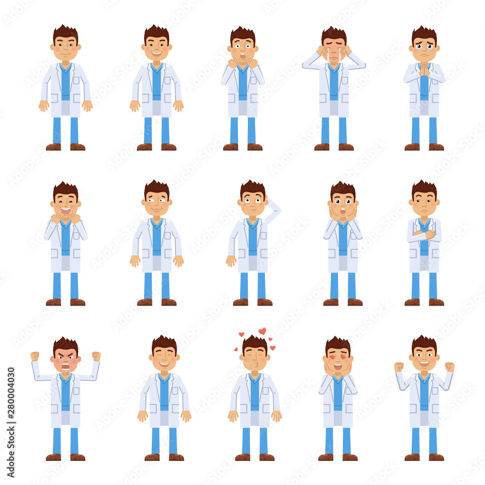 Big set of doctor characters showing different facial expressions ...