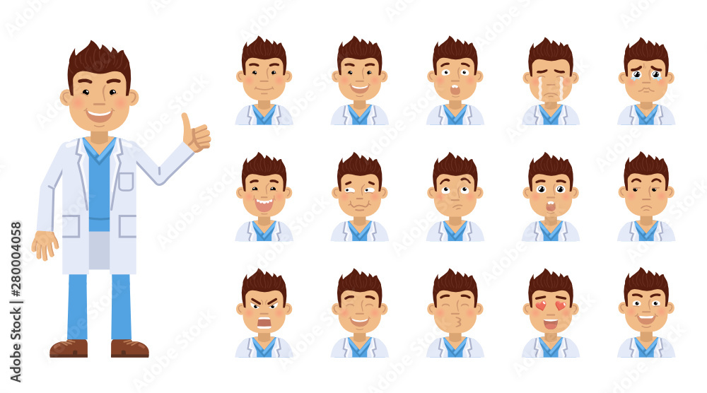 Set of doctor emoticons. Doctor avatars showing different facial ...