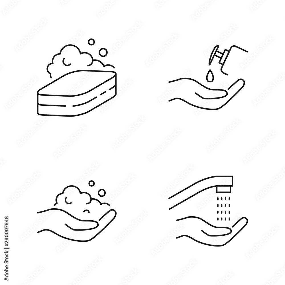 Hand hygiene, hands washing vector icons outline style Stock Vector ...