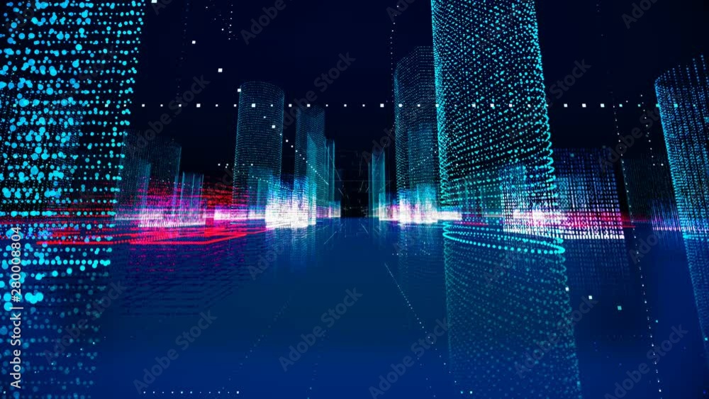 Futuristic matrix hologram city seamless loop. Digital blueprint of ...