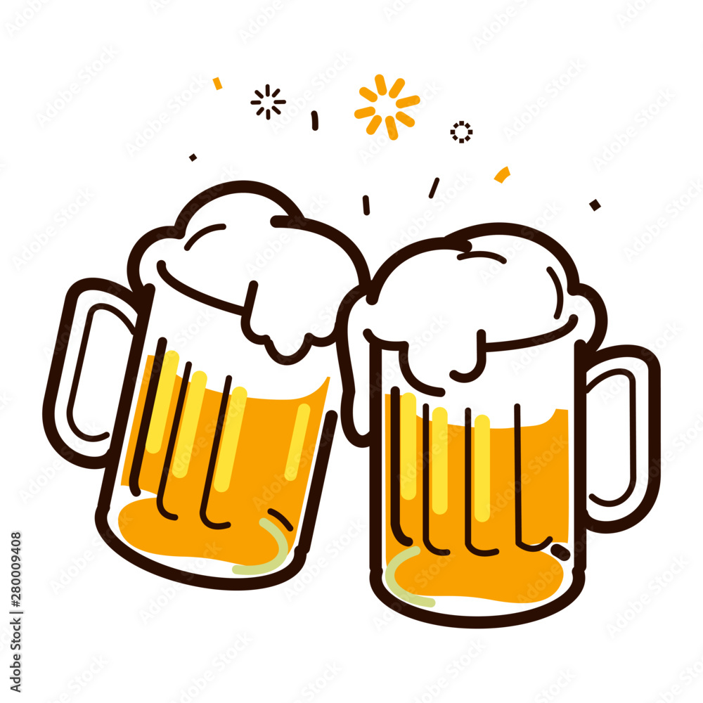 Cheers with two mugs of beer with foam isolated on white Stock Vector ...
