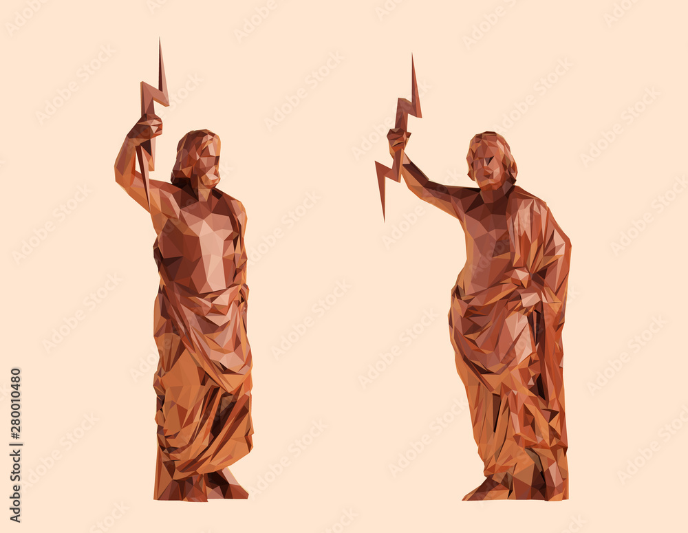 Clay Zeus. Set of Brown Shiny Zeus on Isolated Background. Low Poly ...