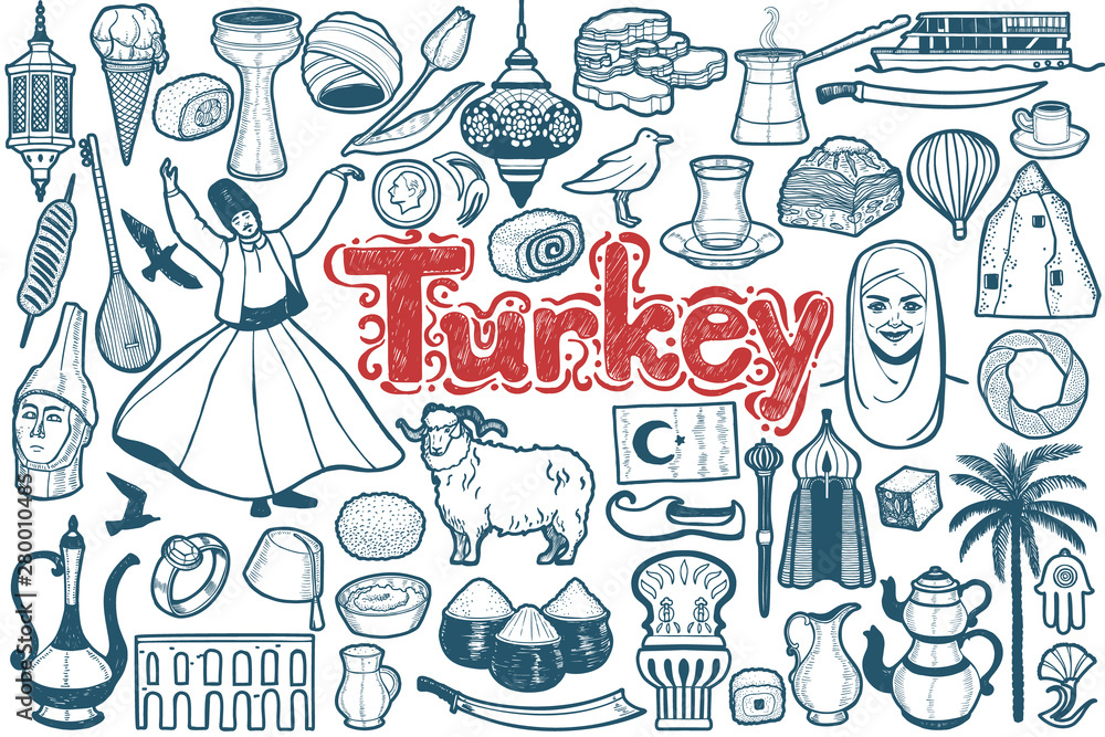 Isolated Turkish Symbols in Hand Drawn Style Stock Vector | Adobe Stock