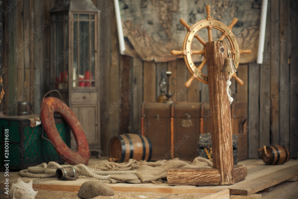 The interior of an old wooden ship. Treasure Chest, Vintage Map, Old ...