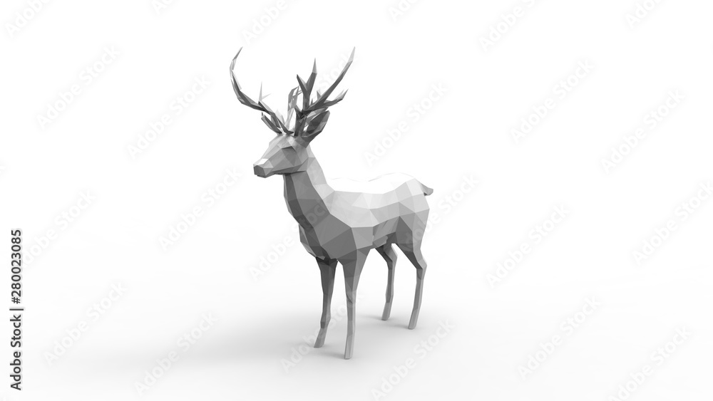 3d rendering of a polygon deer isolated in white studio background ...
